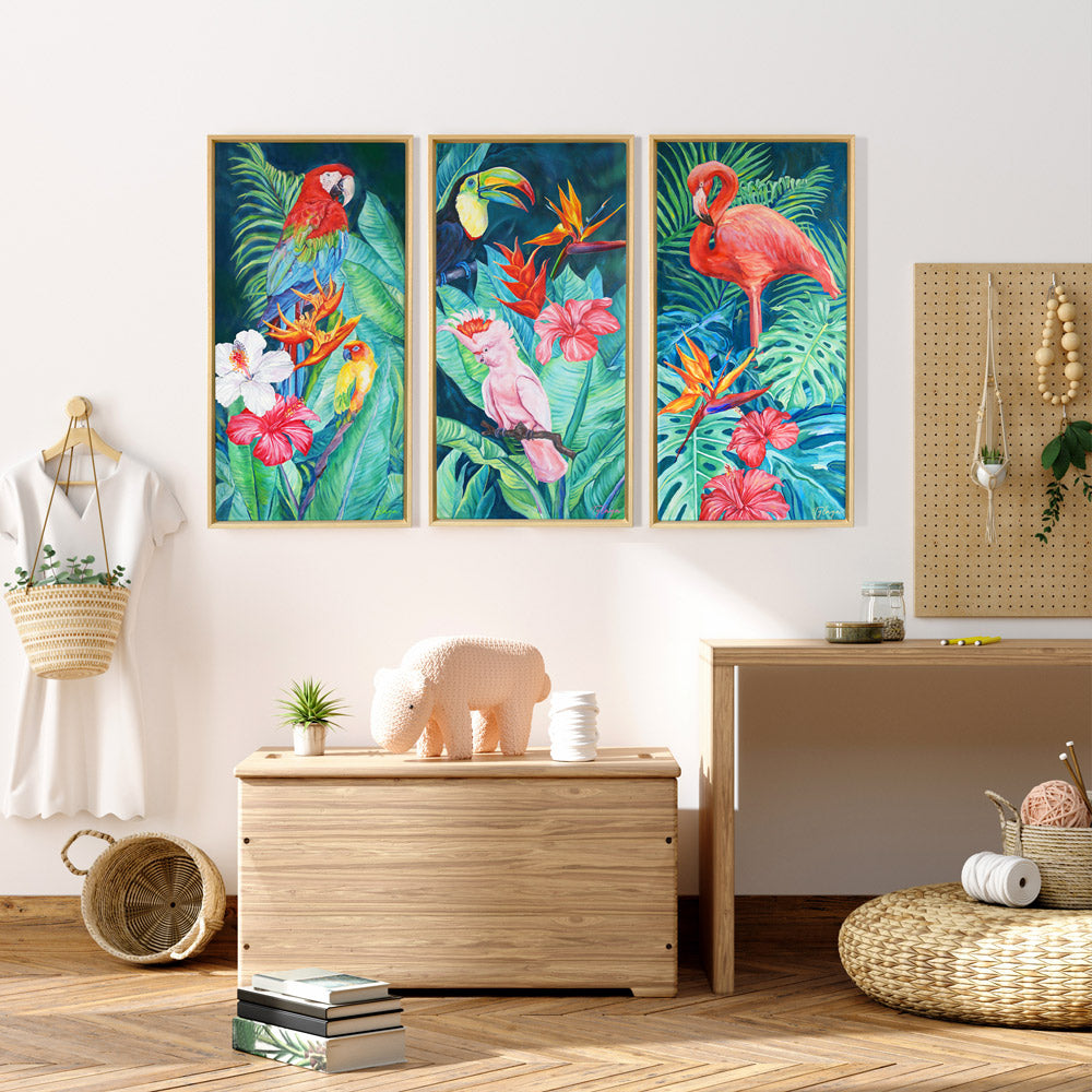 Peinture Jungle Tableau Toucan Perroquet Cacatoès Et Palmier Tropical